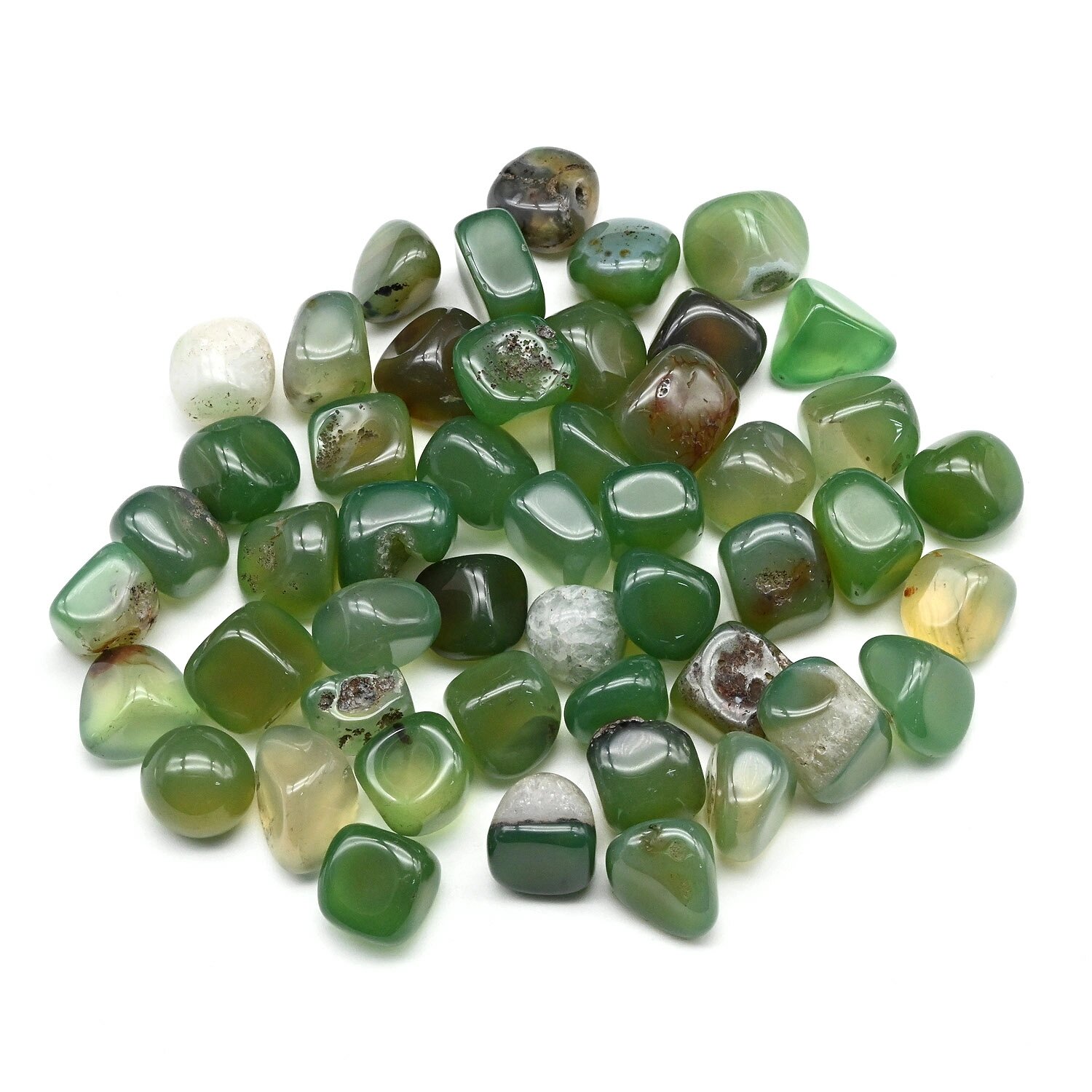 Агат тонированный зеленый галтовка фракция 8-12мм, упаковка 100г .