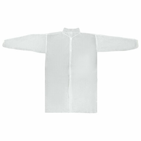 Халат одноразовый белый на липучках комплект 10 шт, XXXL, 60-62 размер, 110 см, рукав на резинке, 30 г/м2, оптитрейд