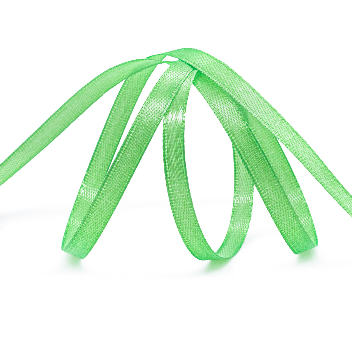 Лента атласная зеленая 6 мм*22,86 м, упаковочная, для подарков, рукоделия и шитья, Айрис (085 яркий салат)