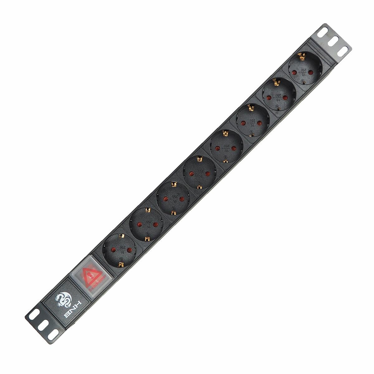 Блок розеток 19", (PDU Basic), 8 розеток Schuko, шнур евро 2м, 1U, 1ф 10А, выключатель, чёрный