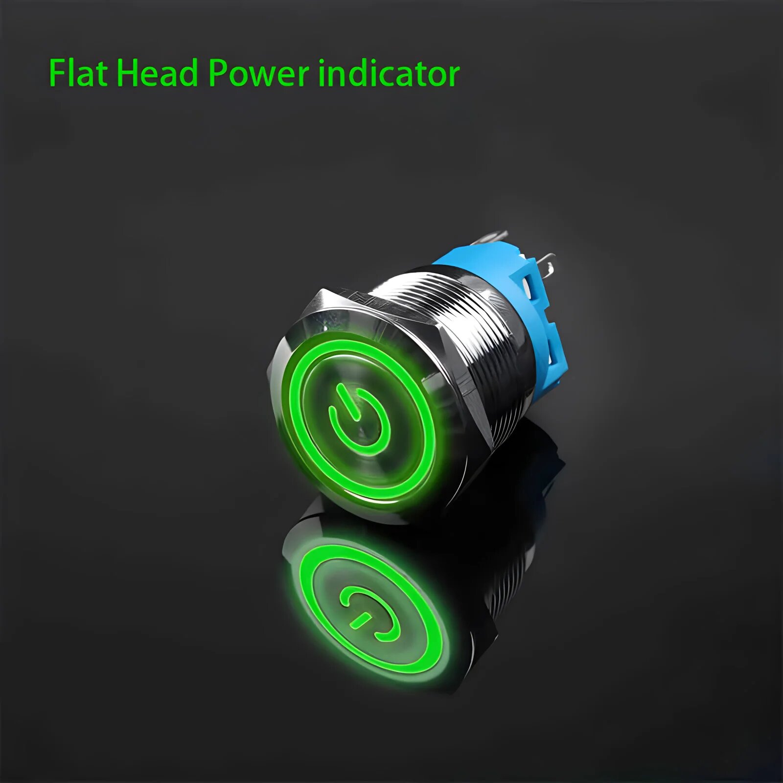 Кнопочный переключатель 12mm, GREEN POWER LED, Momentary, 12V-24V