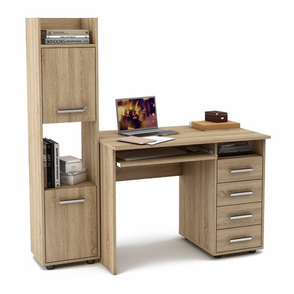 Стол письменный, компьютерный и стеллаж Остин (Ливерпуль) 3К дуб сонома
