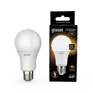 Лампа светодиодная Gauss Black A60, 12W, 1150lm, 3000K, цоколь E27, LED
