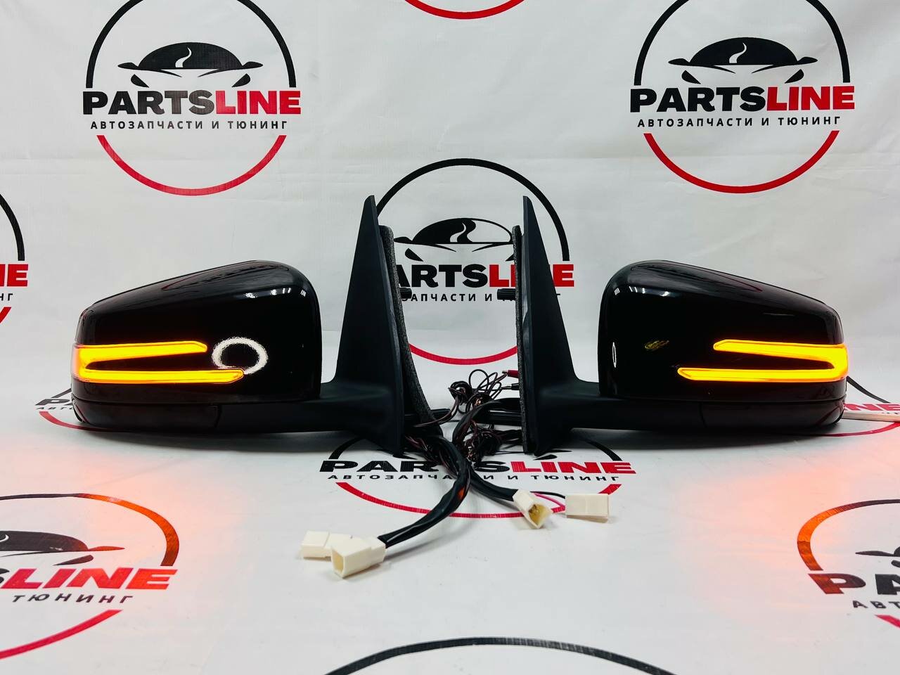 Комплект зеркал AMG с электроприводом обогревом подсветкой бегущим повторителем Шевроле Нива, Черная Пантера