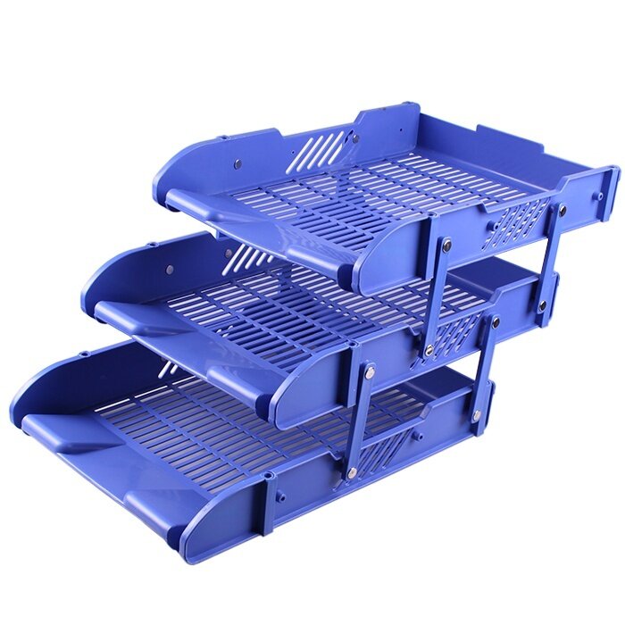 Лоток для бумаг горизонтальный, сборный, 3 отделения, темно-синий