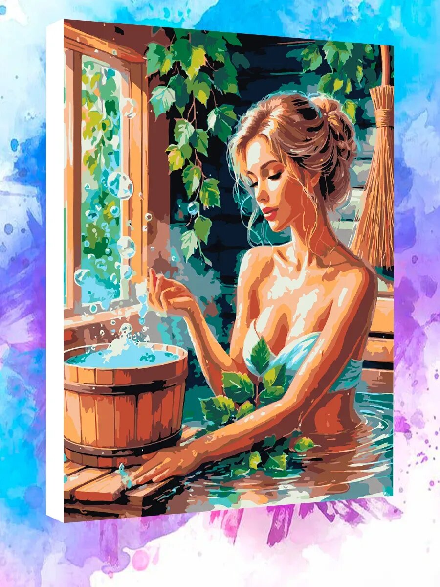 Картина по номерам на холсте Баня Сауна Парная Девушка