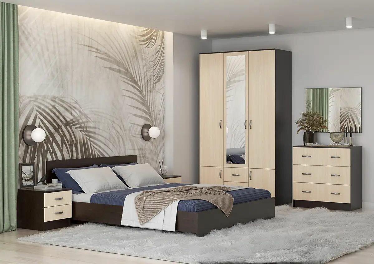 Комплект спальни Ронда 1 венге/дуб белфорд с кроватью КР-160 (Интерьер-Центр)