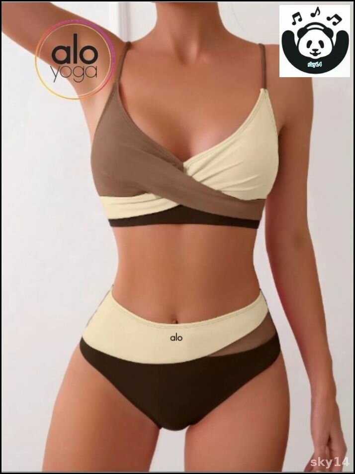 Эксклюзивный однотонный бикини ALO YOGA с эффектом цветового блокирования, двухкомпонентная модель