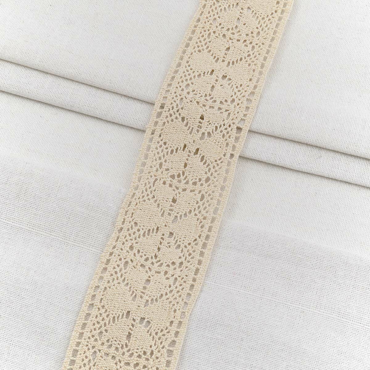 Тесьма декоративная для рукоделия вязаная, ширина 5,5 см (+/- 0,2 см), цвет бежевый, длина 10 м