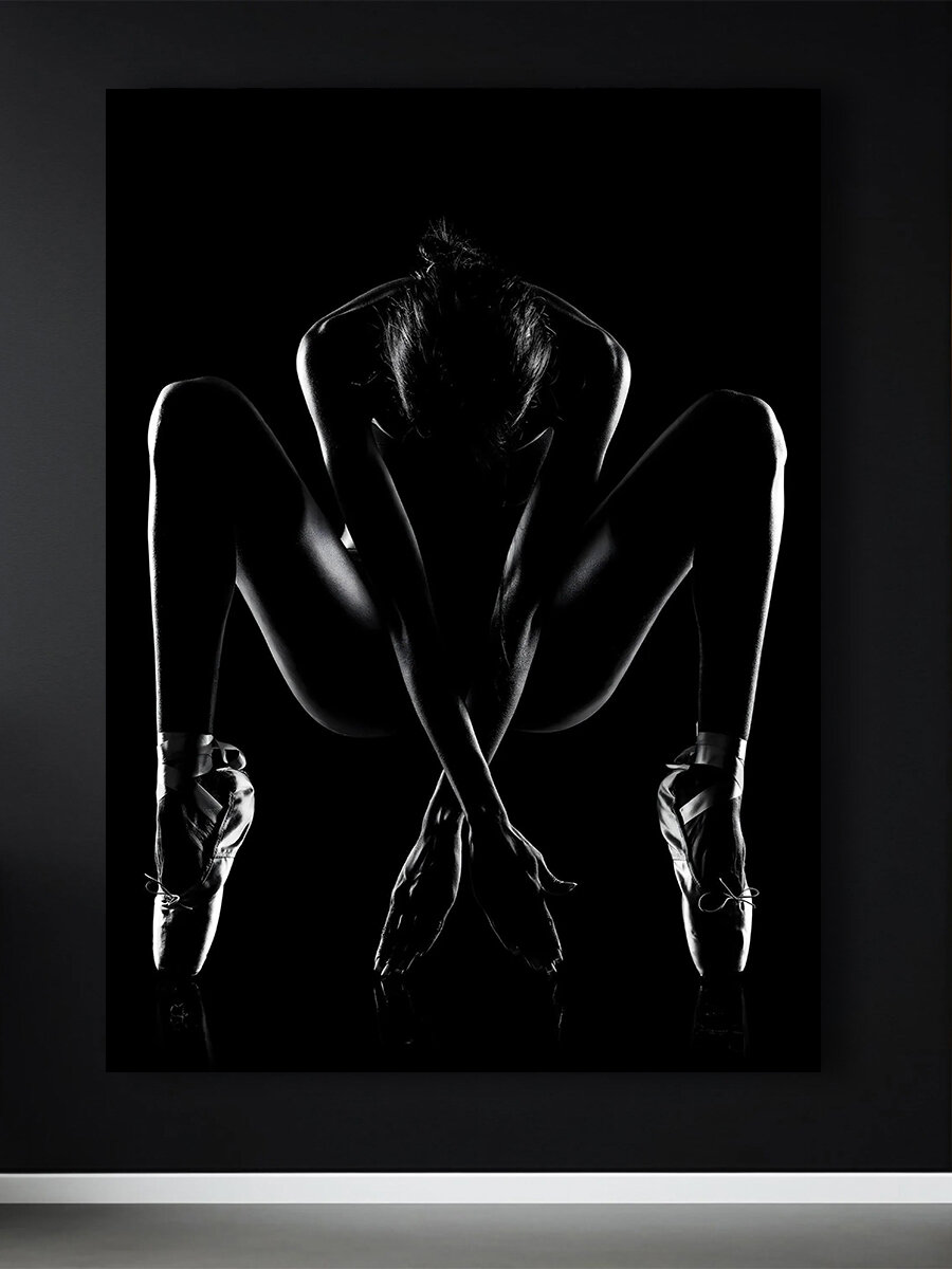 Картина интерьерная - "Голые девушки в черно-белых тонах, эротика" , 40х60 см.