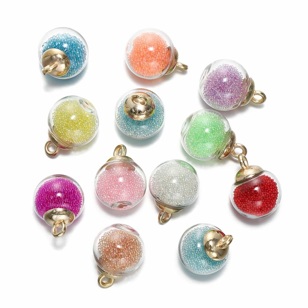 Хрустальные бусины/шармы с блестками внутри для рукоделия, творчества, украшений, сумок, 10 шт.