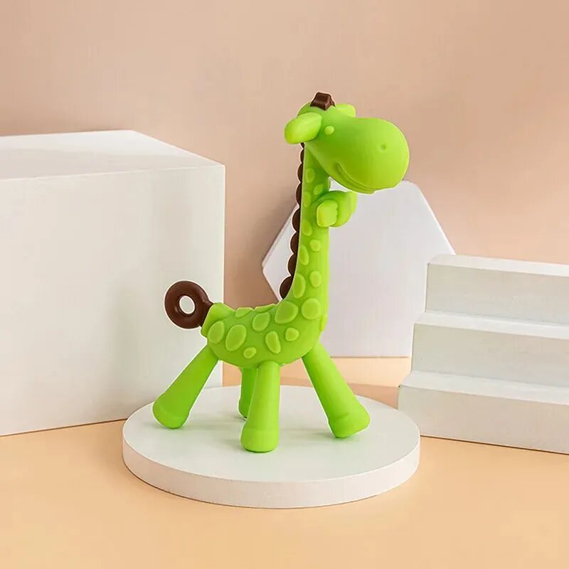 Жевательная игрушка для младенцев в виде жирафа из силикона, игрушка для прорезывания зубов, предотвращает сосание пальцев, с дизайном олененка, незаменимый товар для мам и детей, отличный подарок.