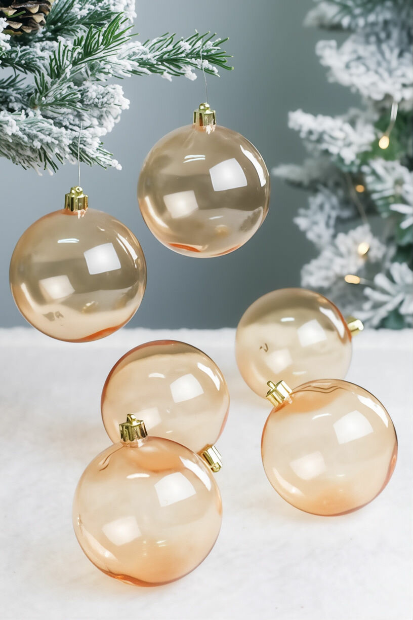 Набор ёлочных шаров сила волшебных пузырьков, пластик, прозрачно-карамельный, 8 см, 6 шт, Winter Deco 1001042