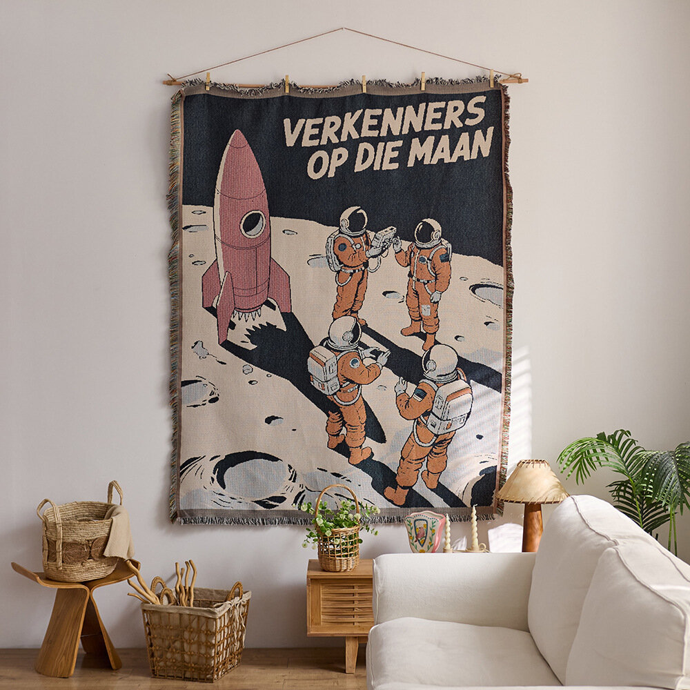 Винтажная ткань с изображением звезд, луны и облаков, стиль искусства, тканевая подвесная картина, декор для стен, фоновая ткань, хлопковая пряжа, таселевая гобелен