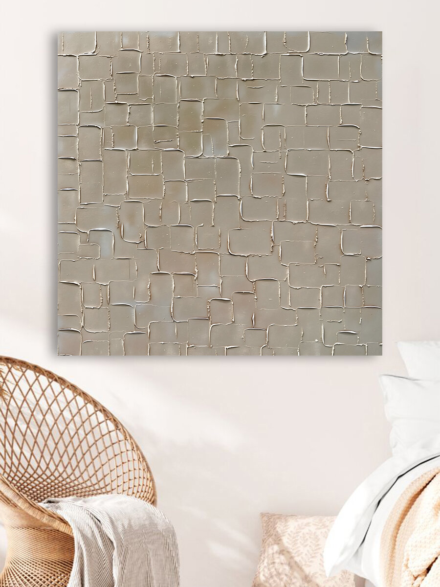 Картина на стену - "Абстрактный минимализм с эффектом 3D, бетон, штукатурка (картина плоская печать на холсте)" , 60х60 см.