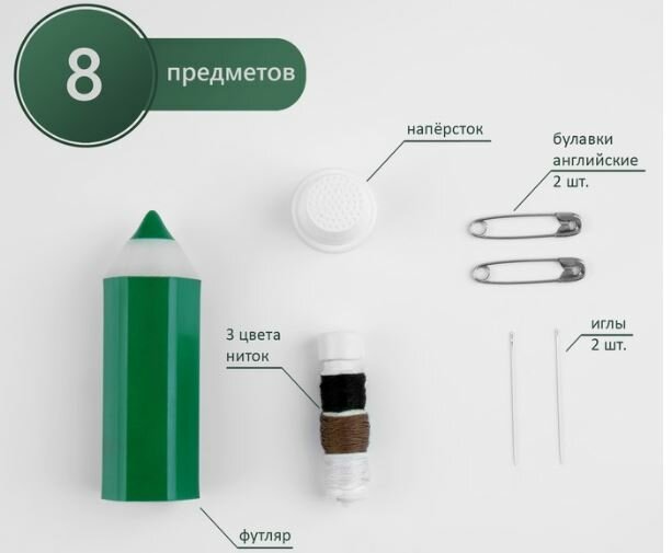 Швейный набор дорожный «Молодёжный», 8 предметов, в футляре, цвет микс