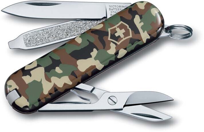 Нож-брелок VICTORINOX Classic SD "Camouflage", 58 мм, 7 функций, зелёный камуфляж 0.6223.94