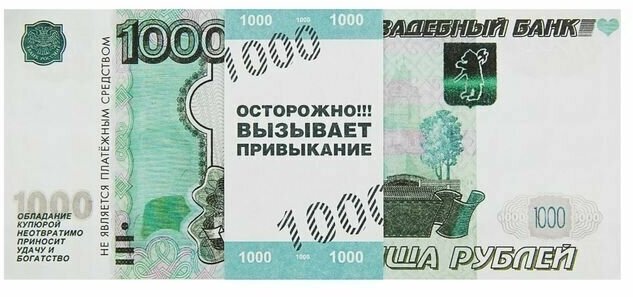 Пачка купюр для выкупа 1000 , 80 шт, 15 х 6 х 1 см
