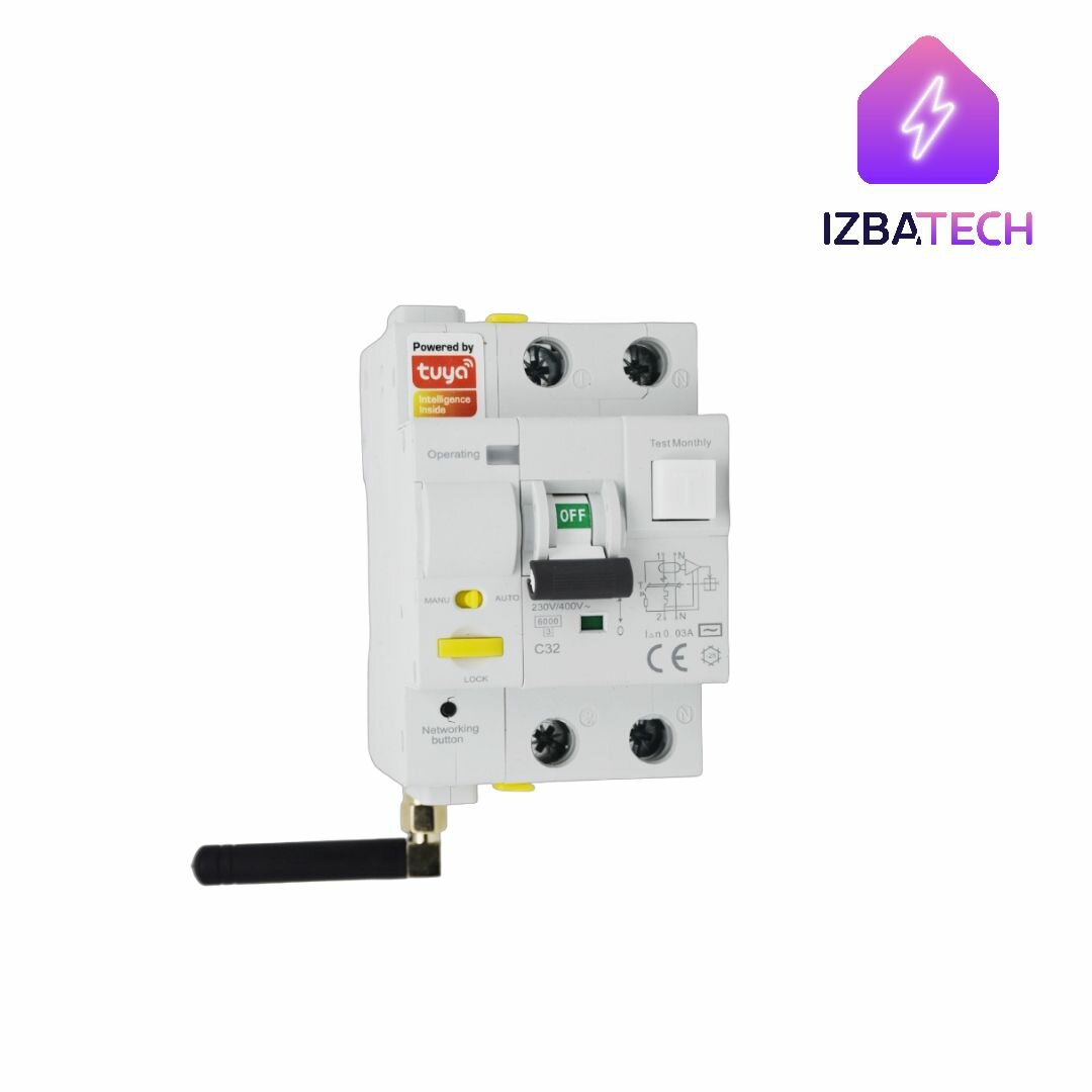 Модульный автомат Wi-Fi, умное реле - автомат с мониторингом мощности на 1 пост 32А, умный дом
