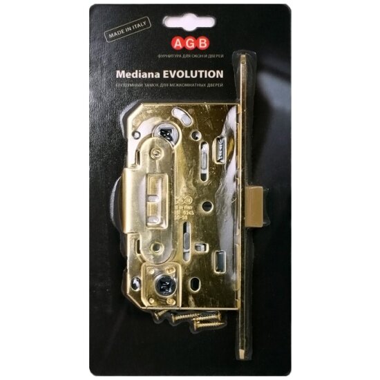 Замок межкомнатный бесшумный Agb MEDIANA EVOLUTION WC+отв. планка, золото (B01102.50.03.567)
