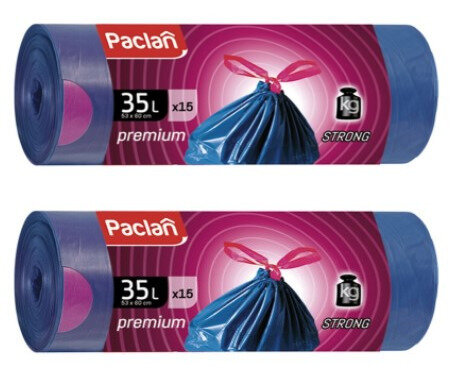 Paclan Мешки для мусора с тесьмой PREMIUM 35л,15 шт/рул,2 уп