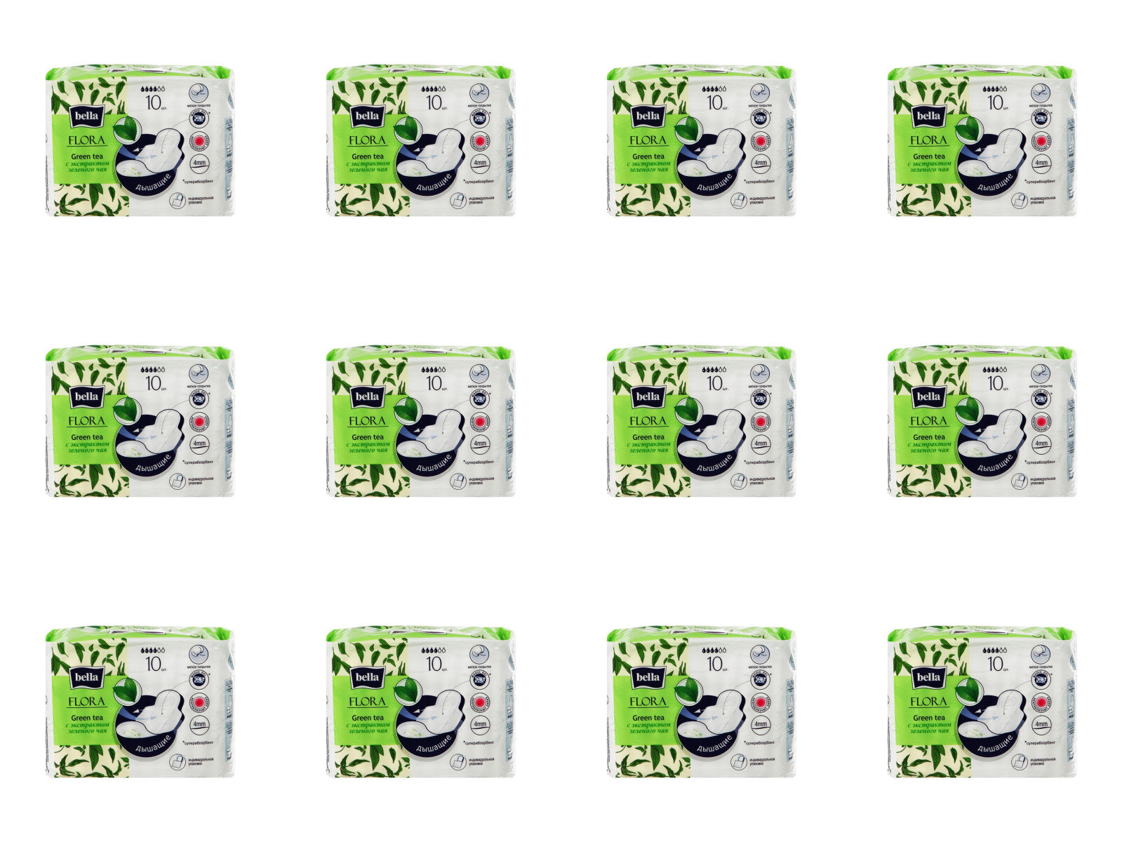 BELLA Прокладки Flora Green tea, с экстрактом зеленого чая, 10 шт/уп, 12 уп/