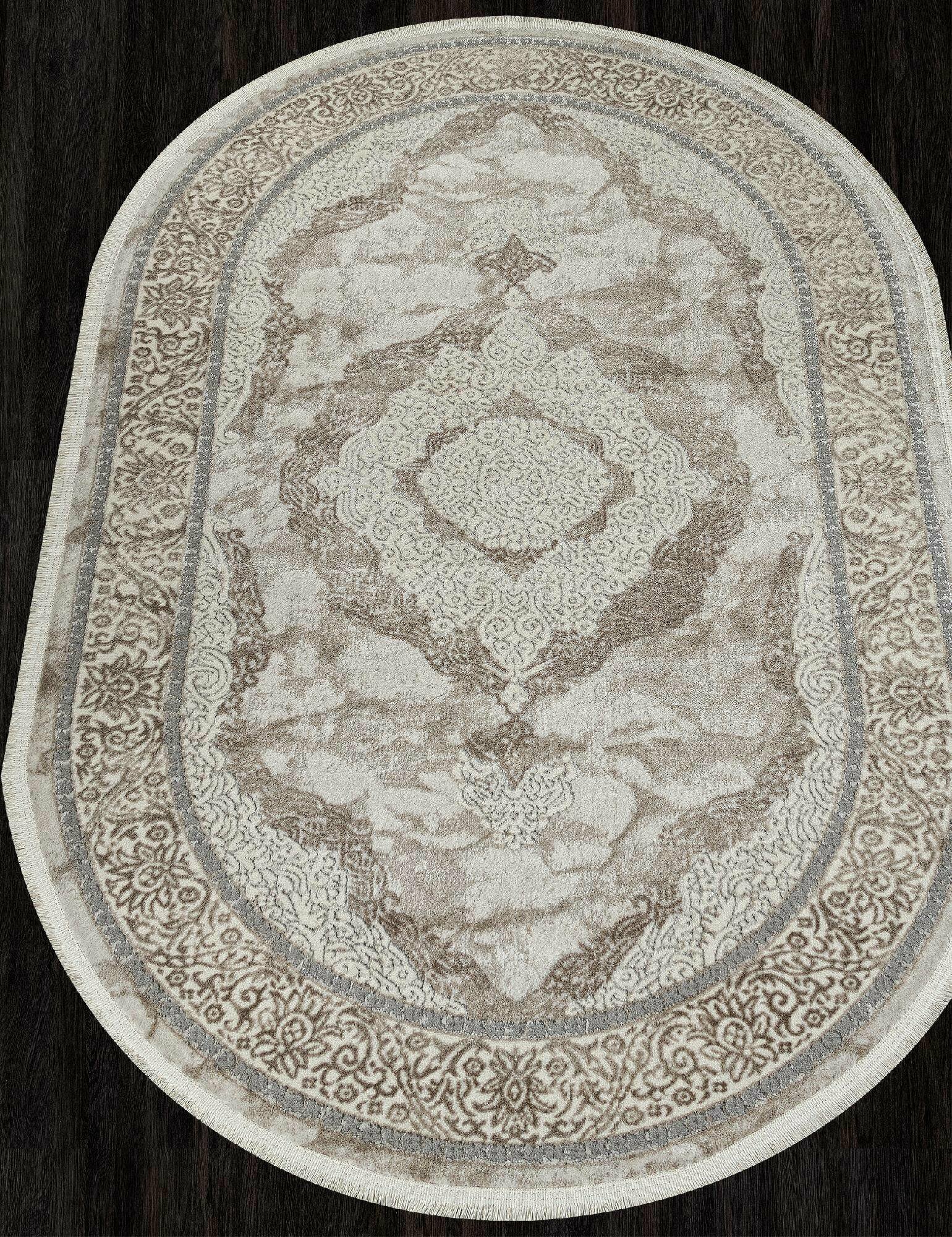 Ковер турецкий Овальный на пол в гостиную в спальню 77х150 см бежевый классический ворс 8 мм 389267 Kover-Russia