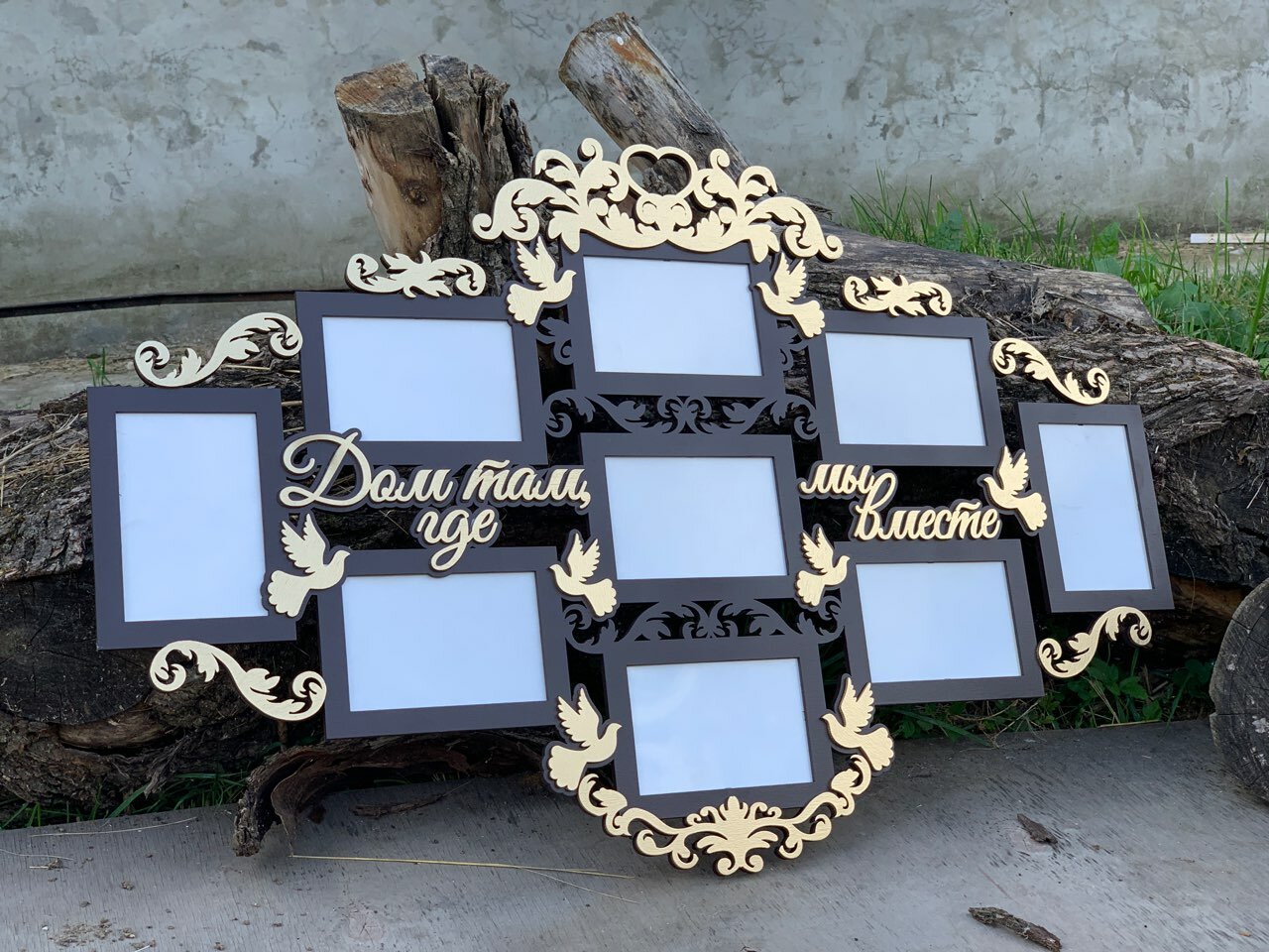 Фоторамка коллаж Золотой жук, размер 60/90 фото 10/15 цвет шоколадно/золотистый