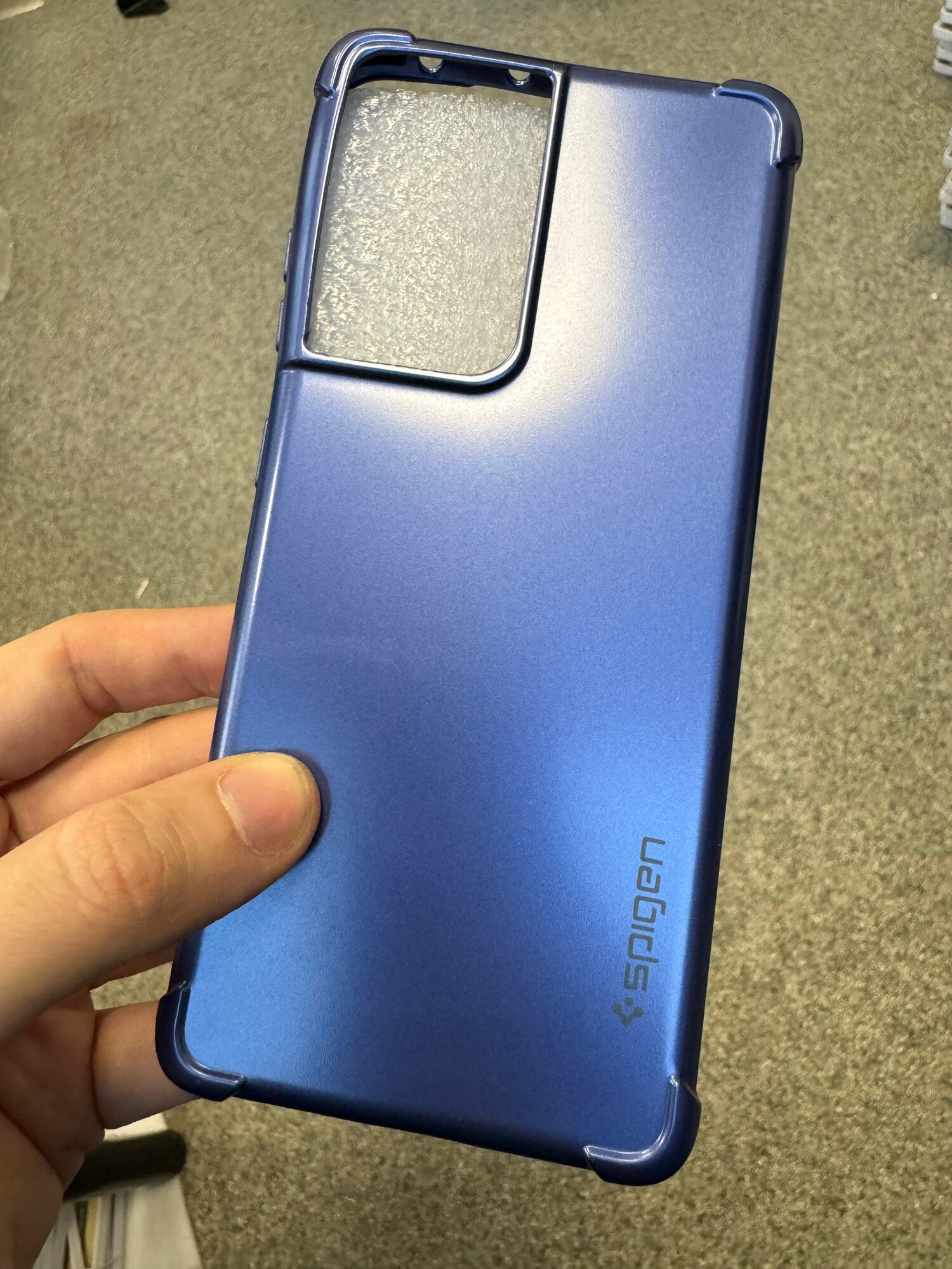 Чехол панель накладка бампер MyPads SPIGEN для Samsung Galaxy S21 Ultra тонкая силиконовая крышка синяя MyPads