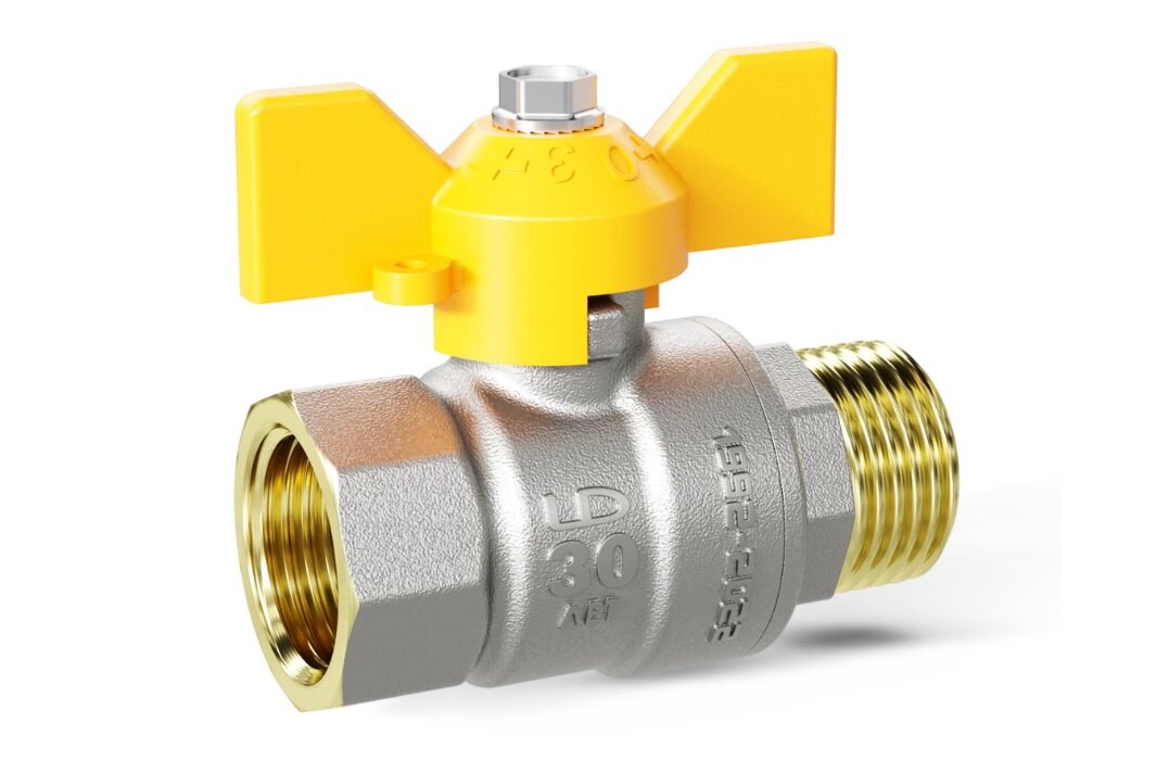 Кран шаровой латунный LD Pride 47.15. В-Н. Б GAS Ду15 Ру 40 бабочка, арт. LD 47.352.15