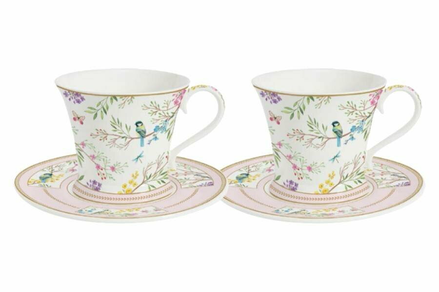Набор 2 чашки с блюдцами Пение птиц, 0,35 л (Easy Life, Китай)