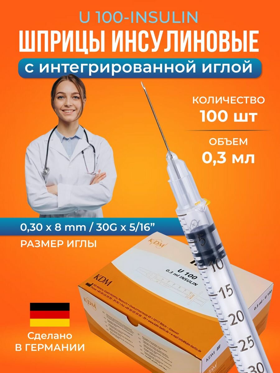 Изделие медицинское шприц инсулиновый 0.3 мл 30G 0,30*8мм
