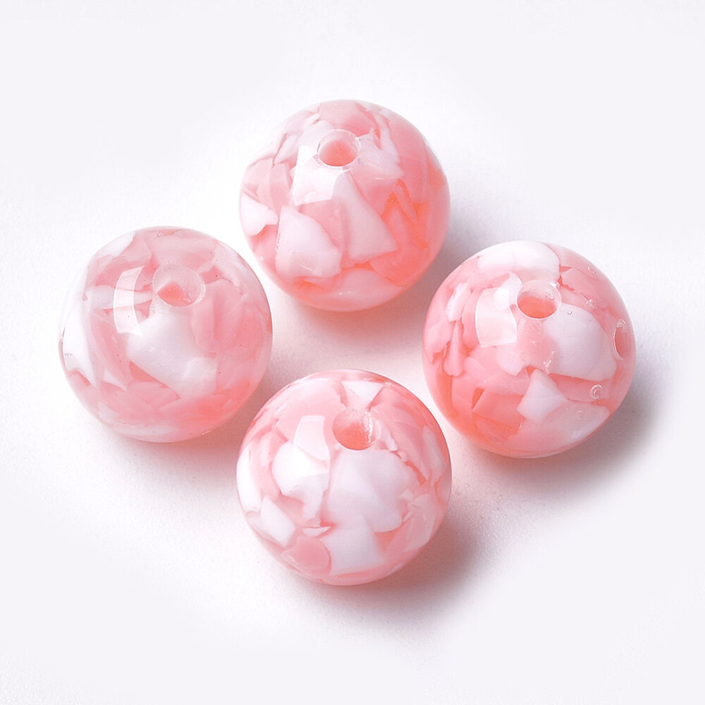 Бусины из смолы, 12мм, мозаика, бело-розовая, 10 шт.