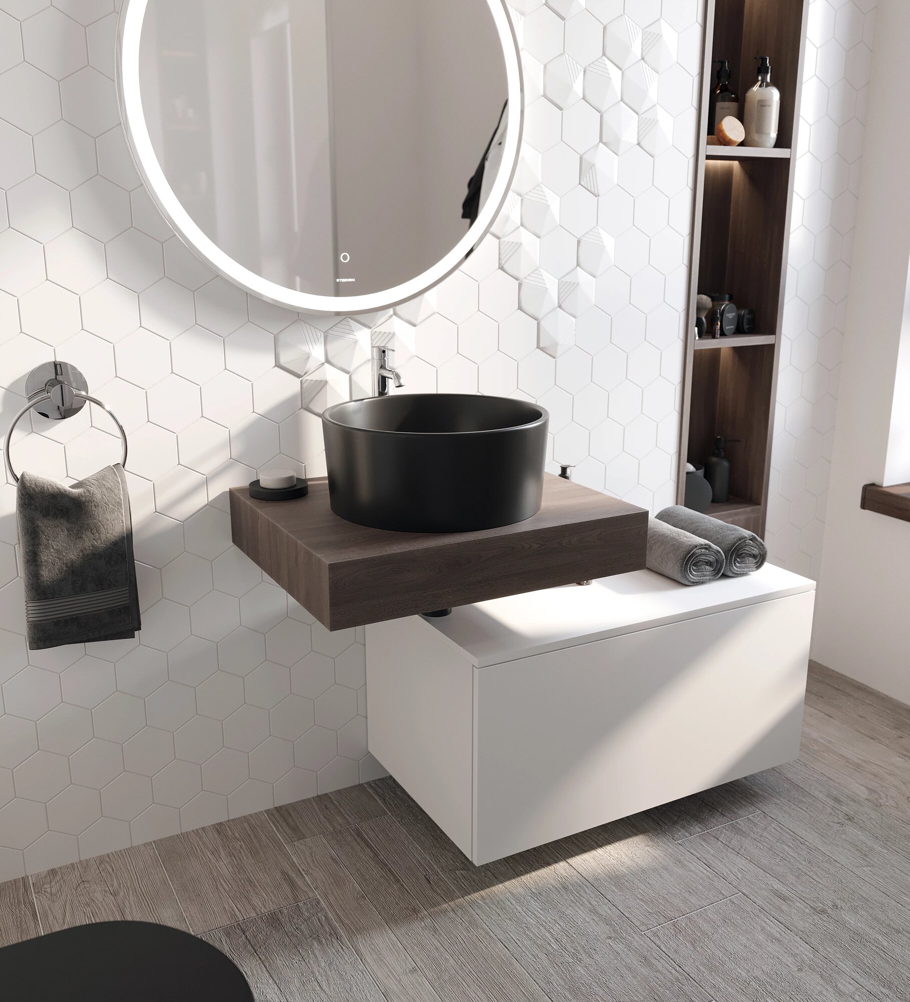 Столешница STWORKI Ольборг 60 дуб карпентер, без отверстий, с тумбой 80