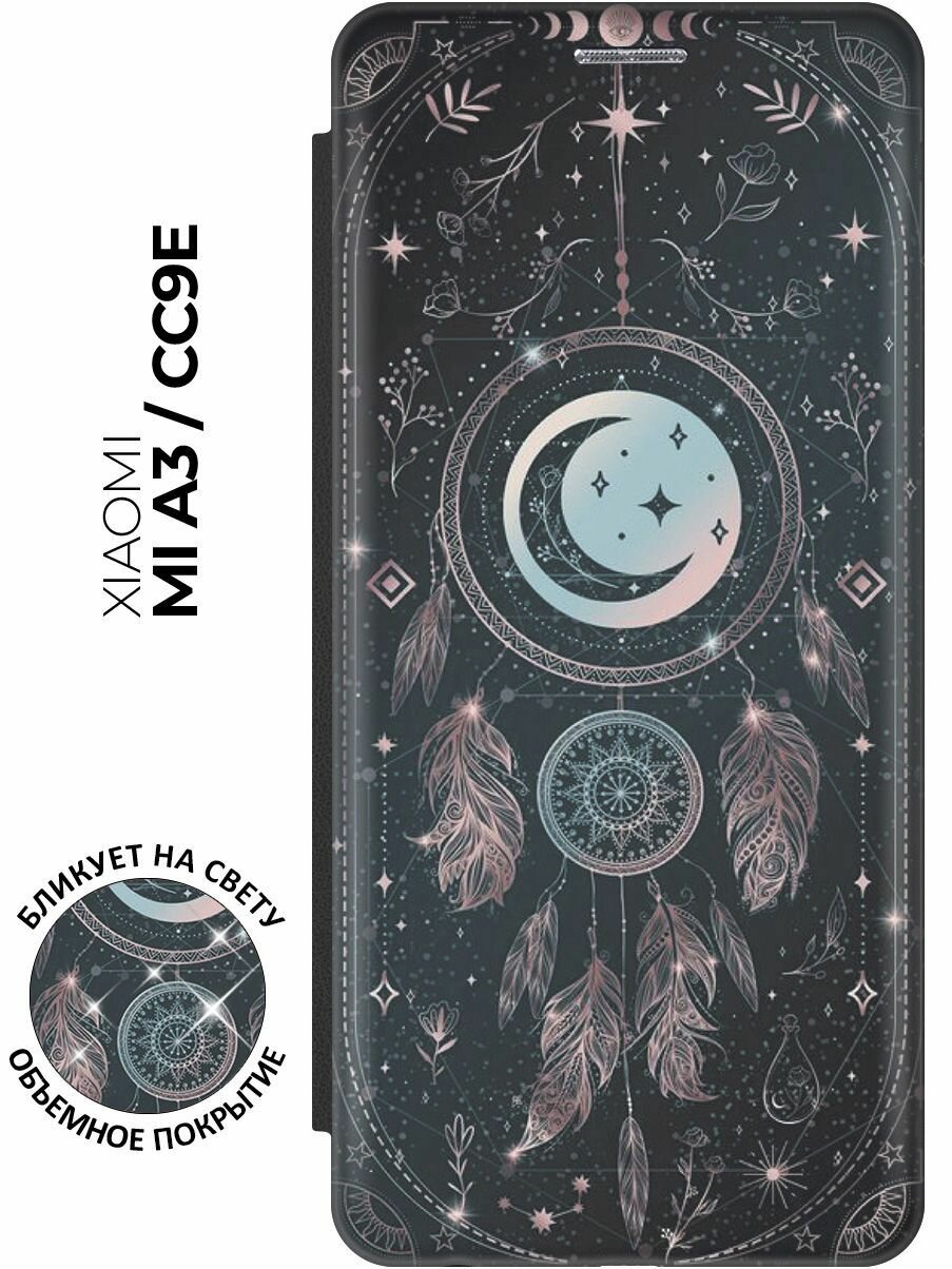 Чехол-книжка Ловец снов и месяц на Xiaomi Mi A3 / CC9e / Сяоми Ми А3 / Ми СС9е c эффектом блика черный