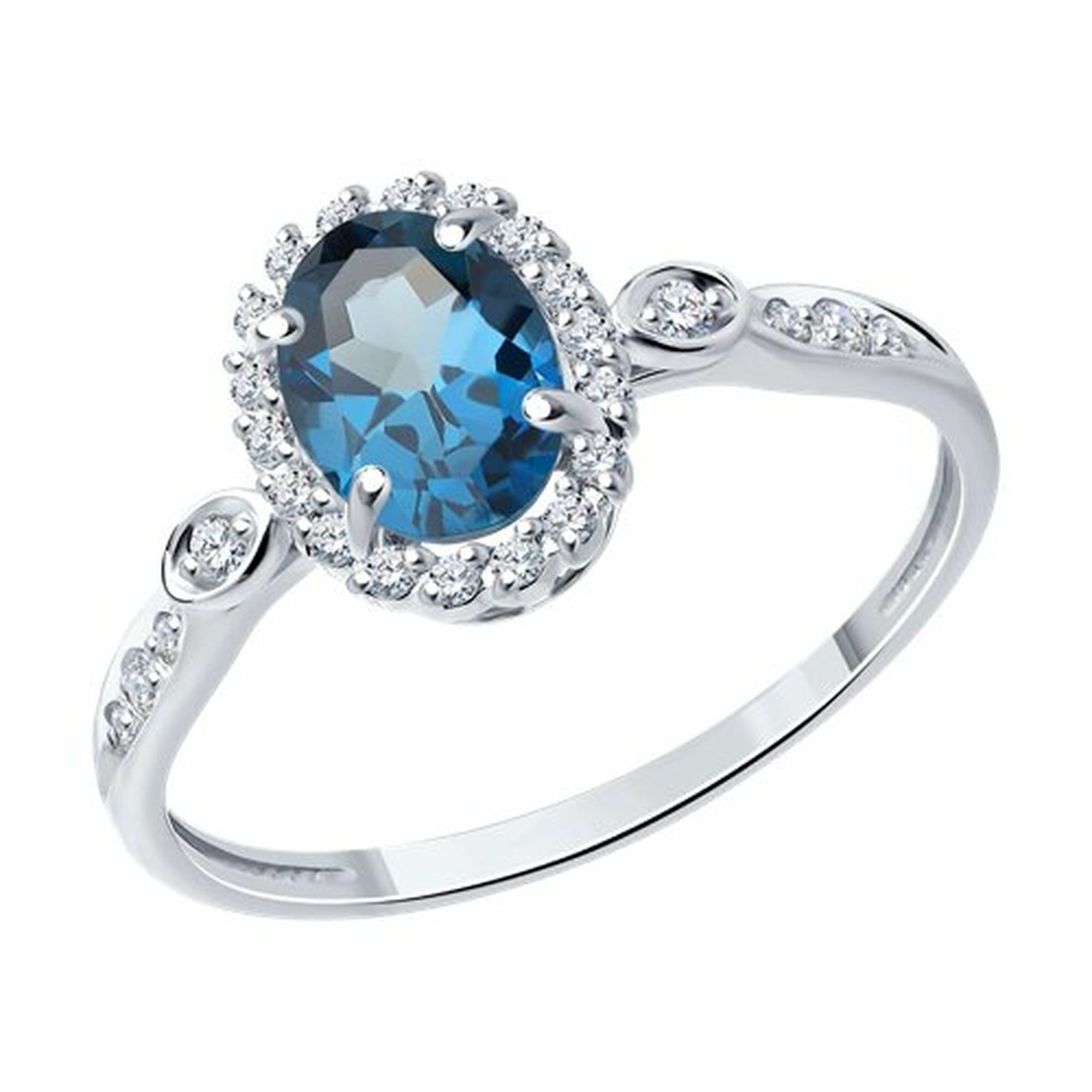 Кольцо, белое золото, 585 проба, Лондон топаз, фианит