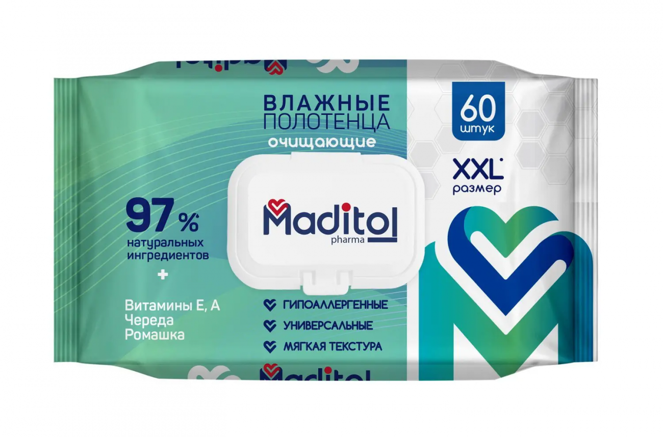 Влажные полотенца MADITOL big-pack с крышкой 60шт 4600999060601
