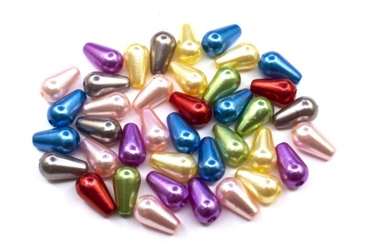 Бусины акриловые Капля 10х6 мм, отверстие 1мм, ассорти цветов, имитация жемчуга, 540-139, 10г (около 60шт)