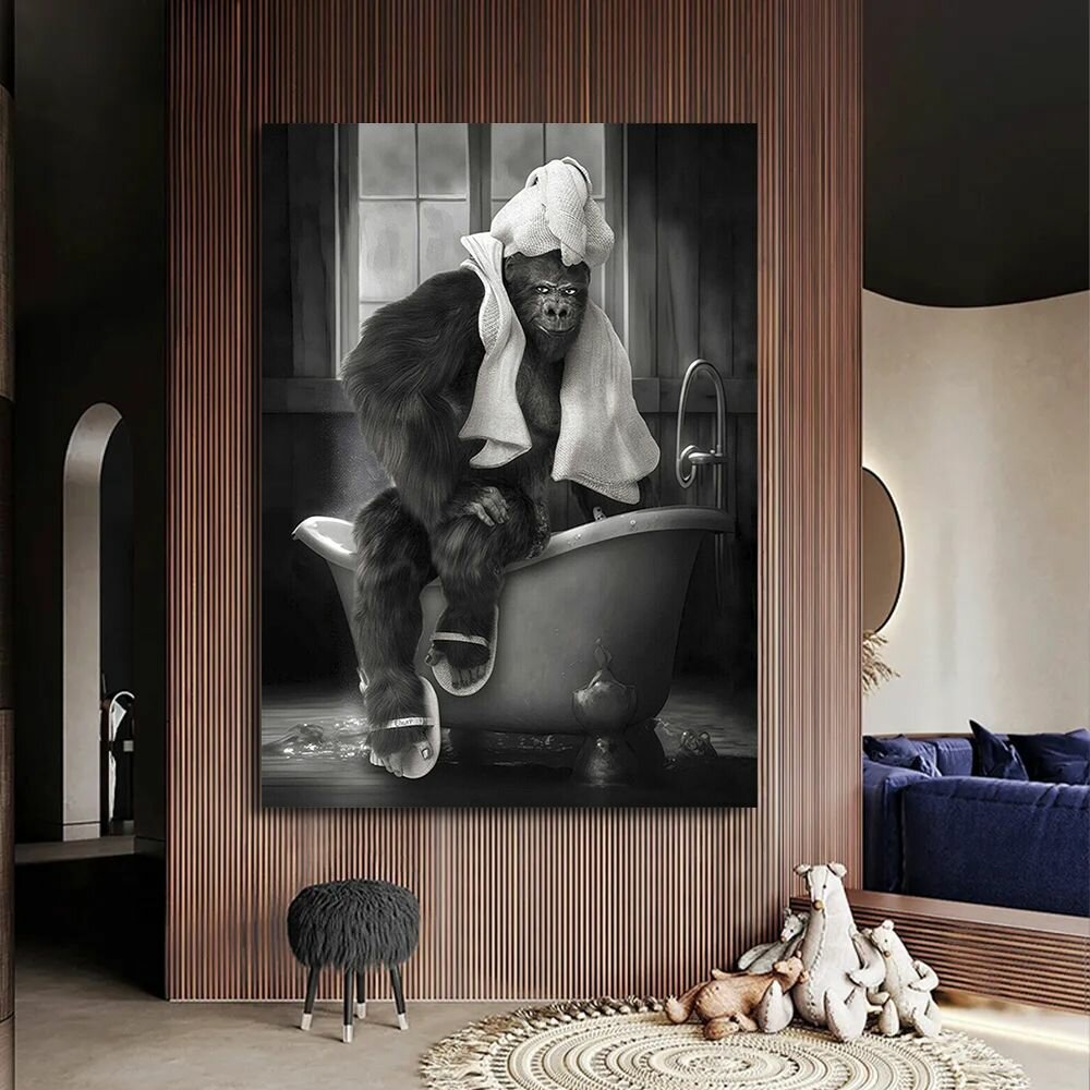 Картина ВсеКартины. Тут "Горилла в ванне", поп-арт, на подрамнике, дерево, 30 x 20