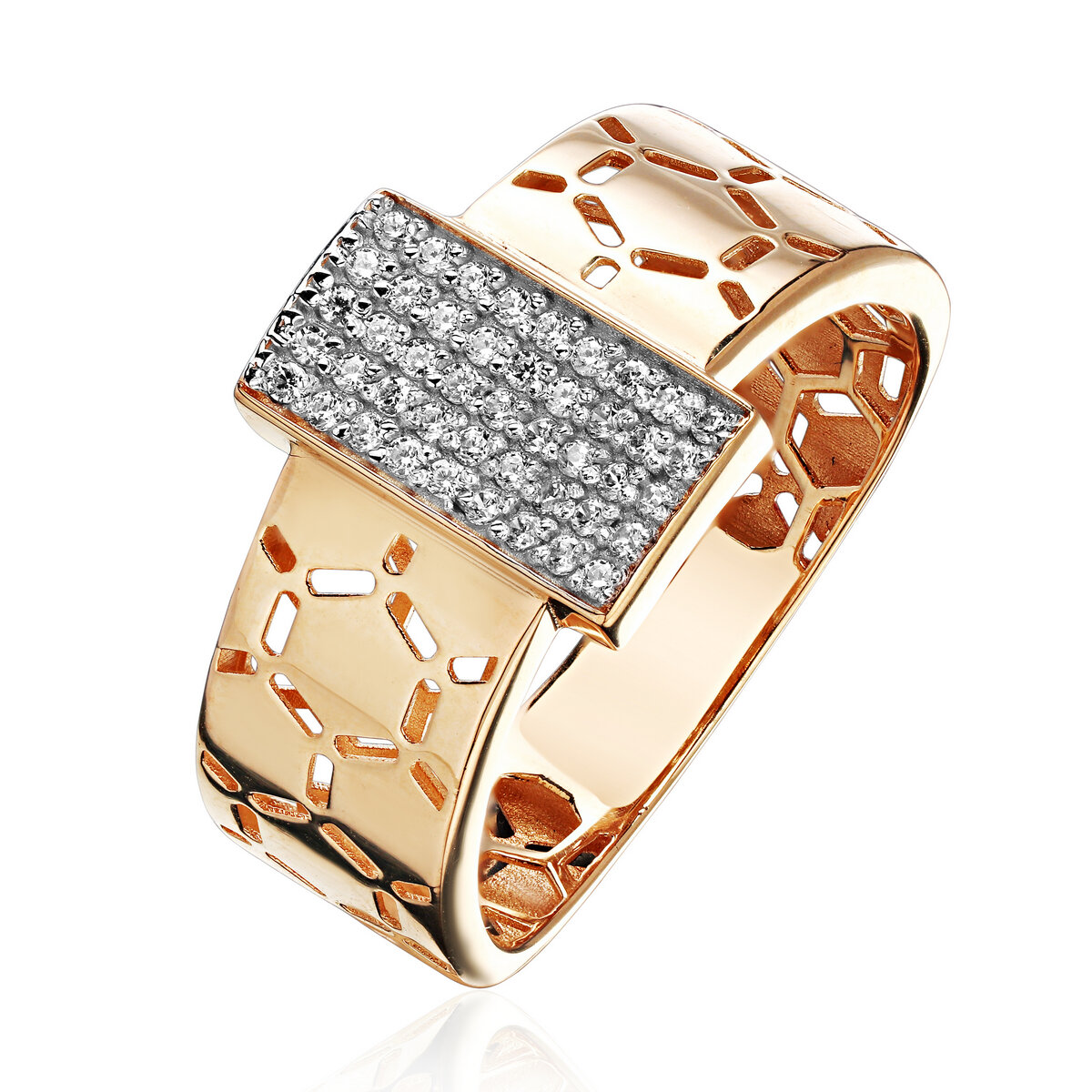 Кольцо, красное золото, 585 проба, родирование, фианит