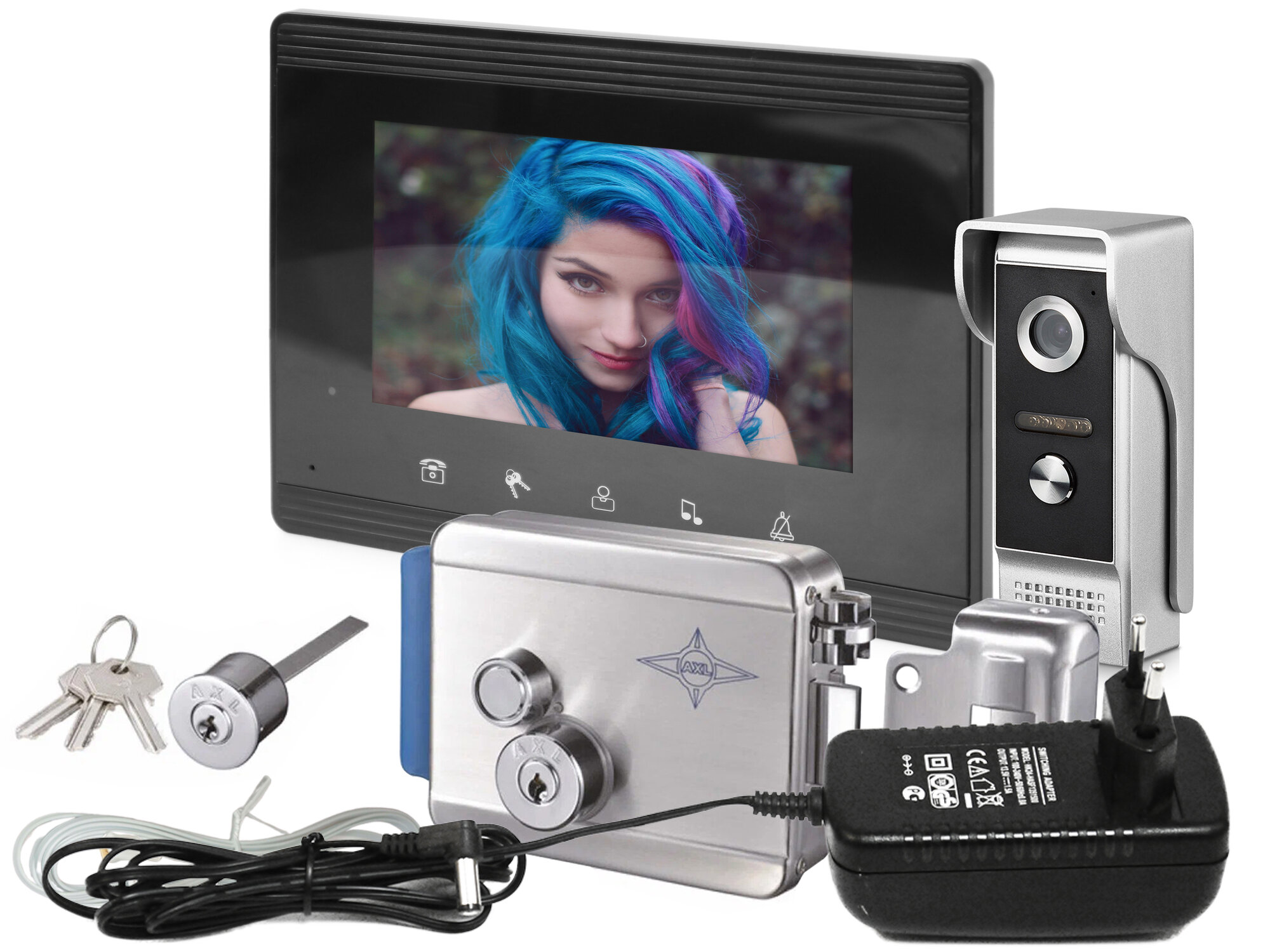 Набор: домофон цветной EP-7200 и AX091 - электромеханический замок (домофон замок электромеханический)