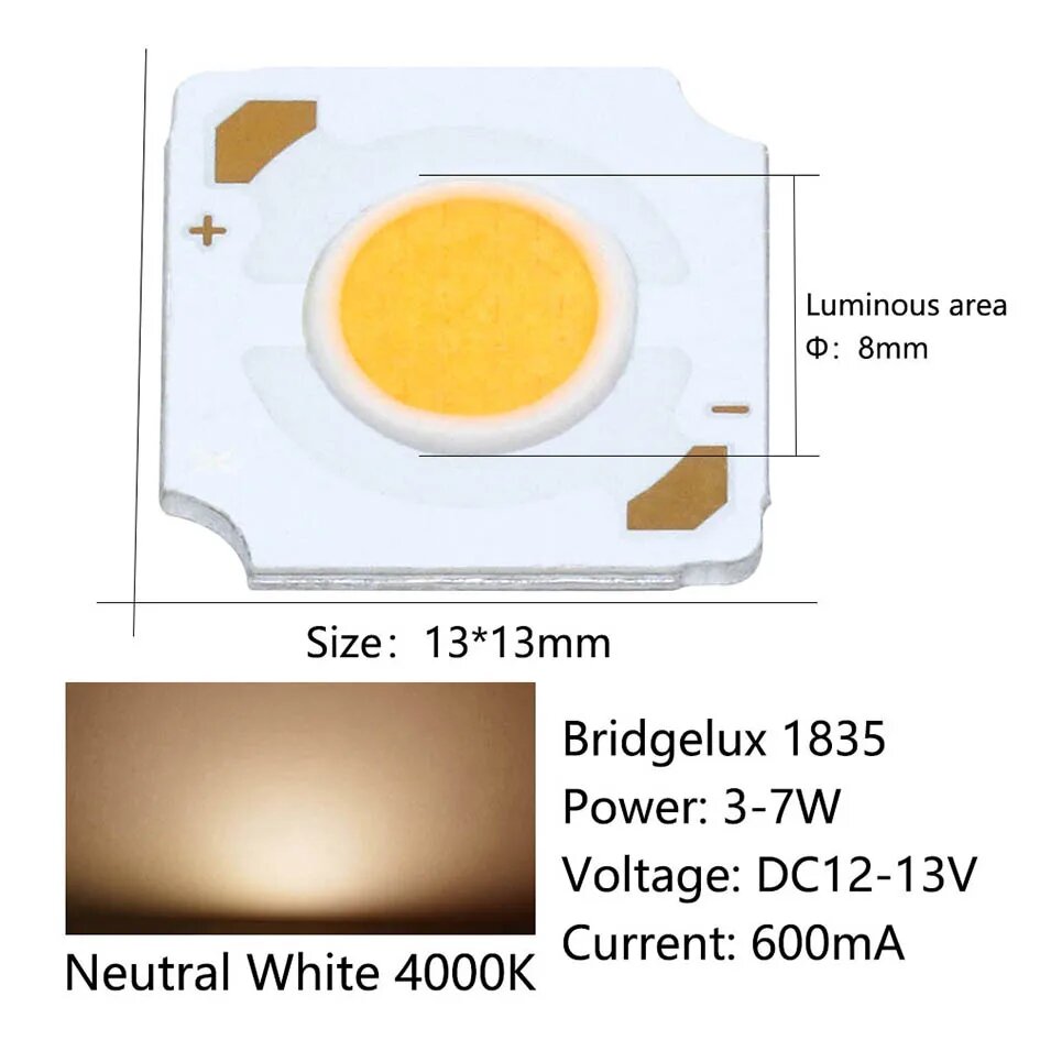Светодиодный чип Bridgelux 1835, 3-7W, 12-13V, 600mA, 4000