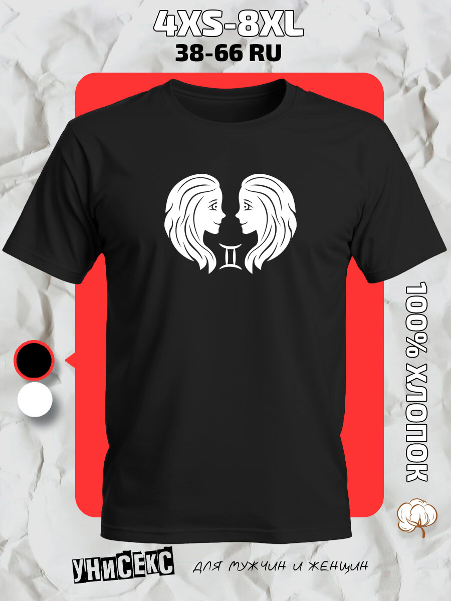Футболка с принтом близнецы знак зодиака