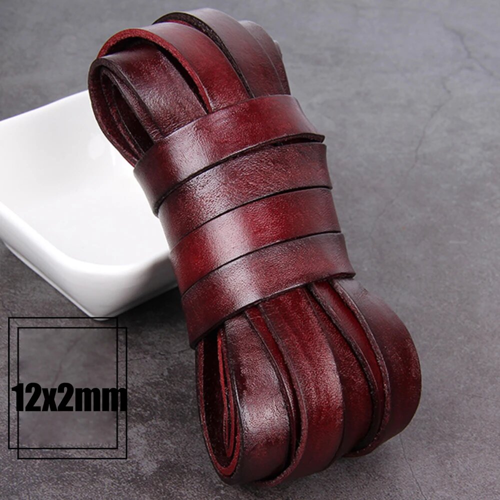Кожаный ремешок LMCK REGE из бычьей кожи для браслетов 2/3/4/5/6/8/10 мм Бордовый, flat 12x2mm