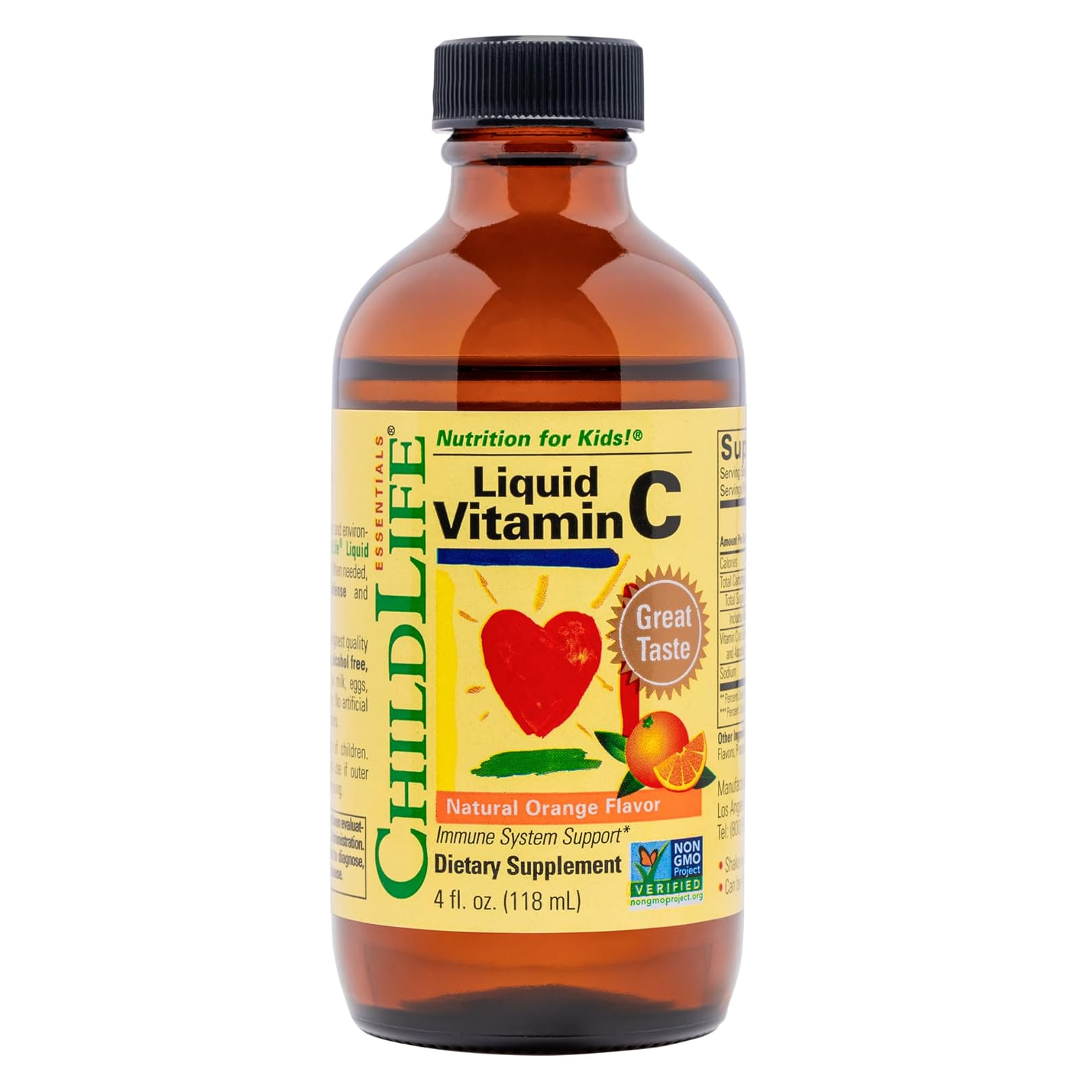 Витамин с, для детей, ChildLife, Essentials, в жидкой форме, натуральный апельсиновый вкус, 118 мл