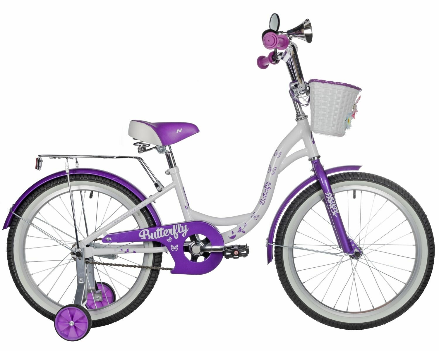 Велосипед Novatrack Butterfly 20" (2023), для девочек, стальная рама 12", фиолетовый