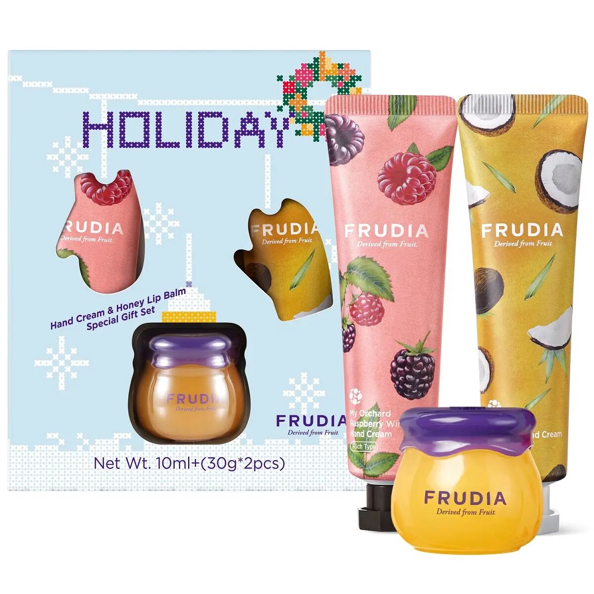Frudia Подарочный набор Holiday: крем для рук 2х30 г + бальзам для губ 10 г (Frudia, Уход за руками)