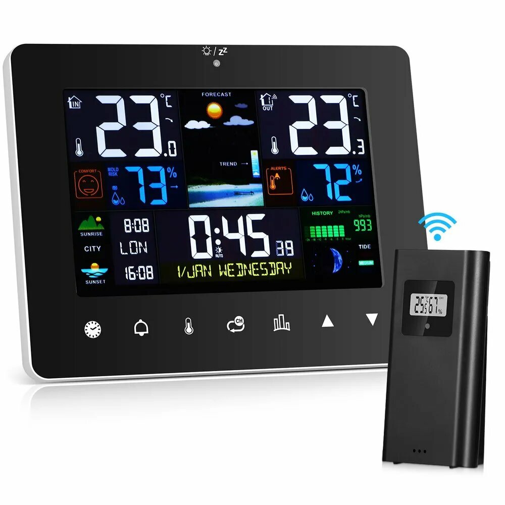 Домашняя метеостанция с беспроводным датчиком, погодная станция с прогнозом погоды, цифровой комнатный измеритель, гигрометр, термометр для измерения температуры и влажности воздуха