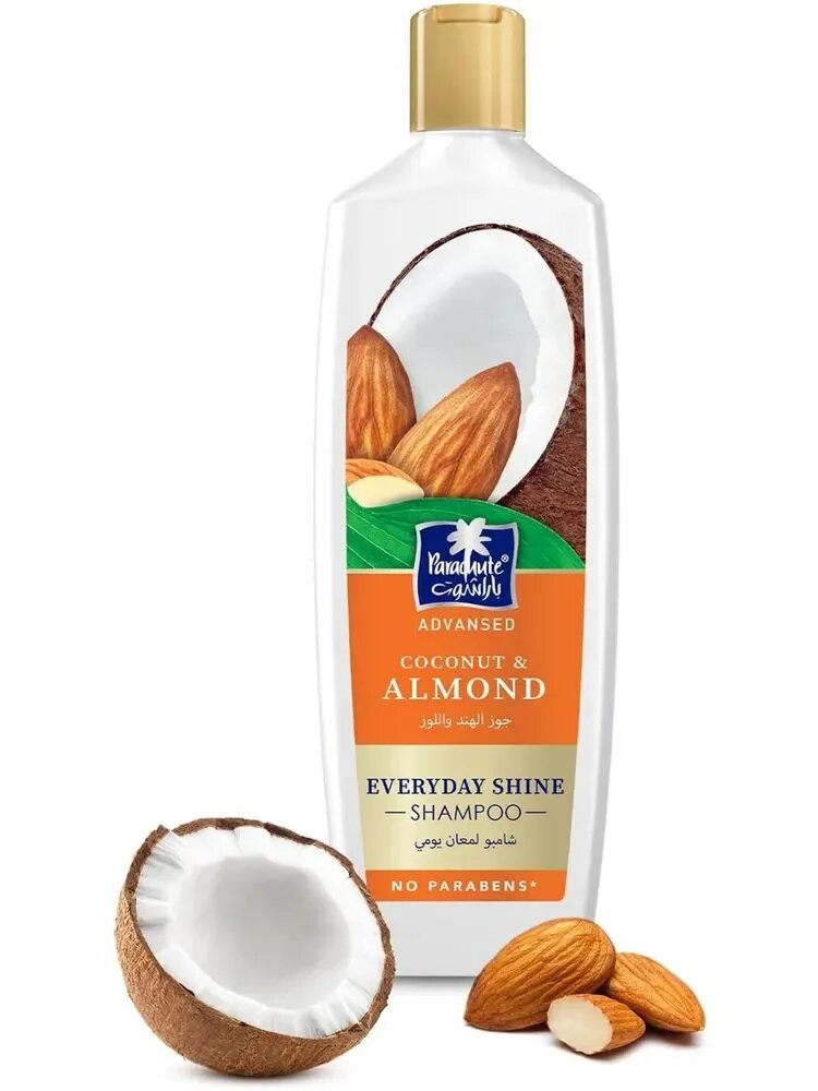 Coconut & Almond EVERYDAY SHINE Shampoo, Parachute (ежедневное сияние шампунь с кокосом и миндалём, без парабенов, Парашют), 340 мл.
