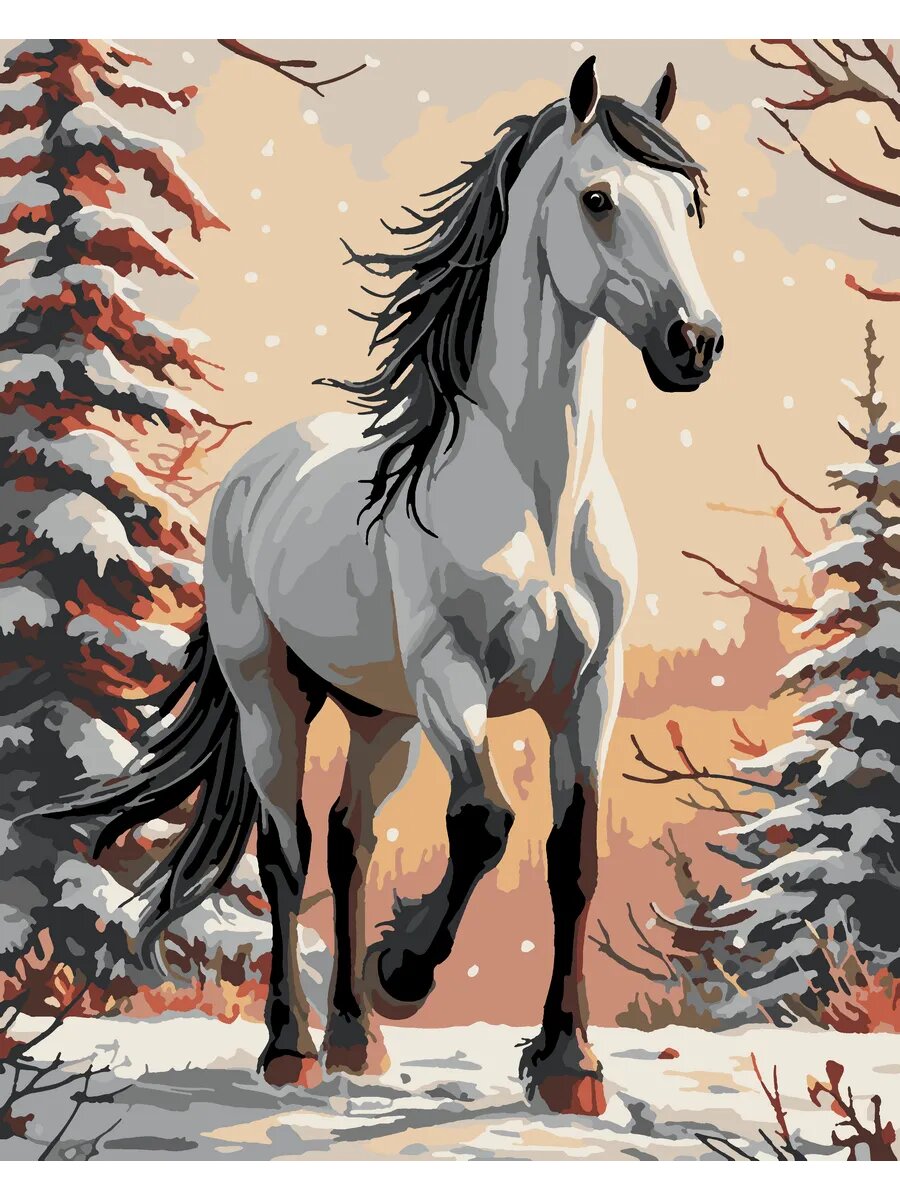 Картина по номерам Тут рисуют "Белая лошадь", 40x50 см, холст, на подрамнике
